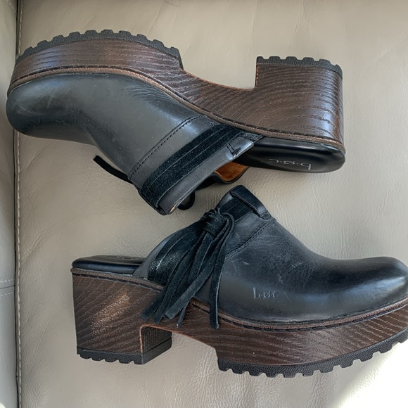 boc | Shoes | Boc Born Concept Black Leather Platform Clogs 7m | Poshmark